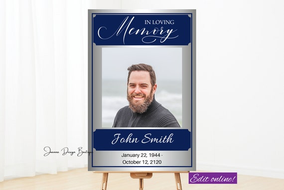 Blue Silver Memorial Sign Funeral Sign Blue Memorial Poster - Etsy