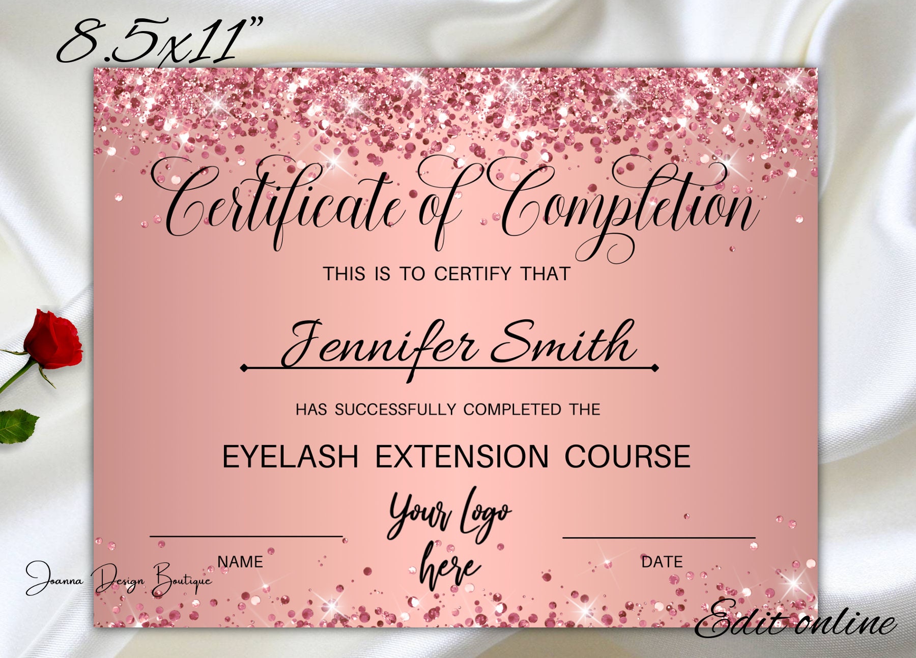 Rose Gold Certificate of Completion Template Lashes Certificate ...