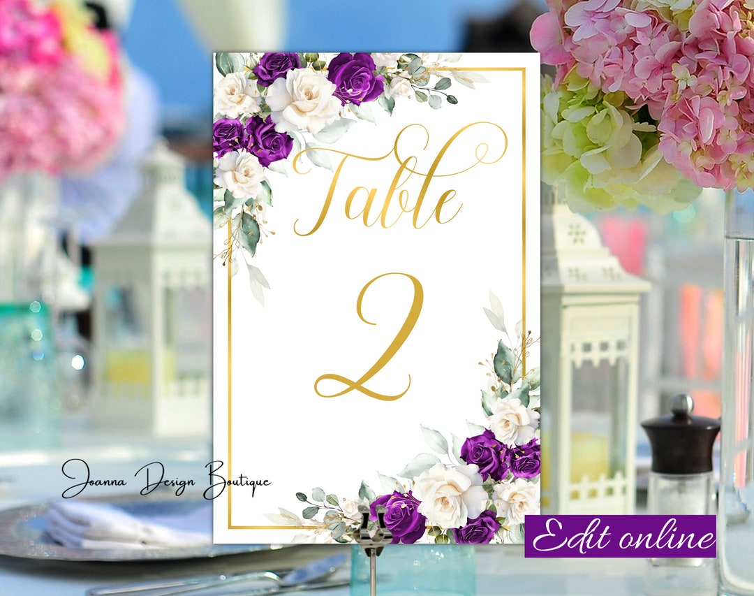 Purple White Roses Table Numbers Printable Purple White Flowers Table ...