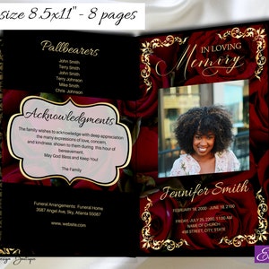 Red Roses Black Obituary Program 8 Pages Red Roses Luxury Funeral ...