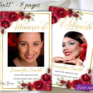 En Memoria De Funeral Program Template Red Roses Spanish Funeral ...