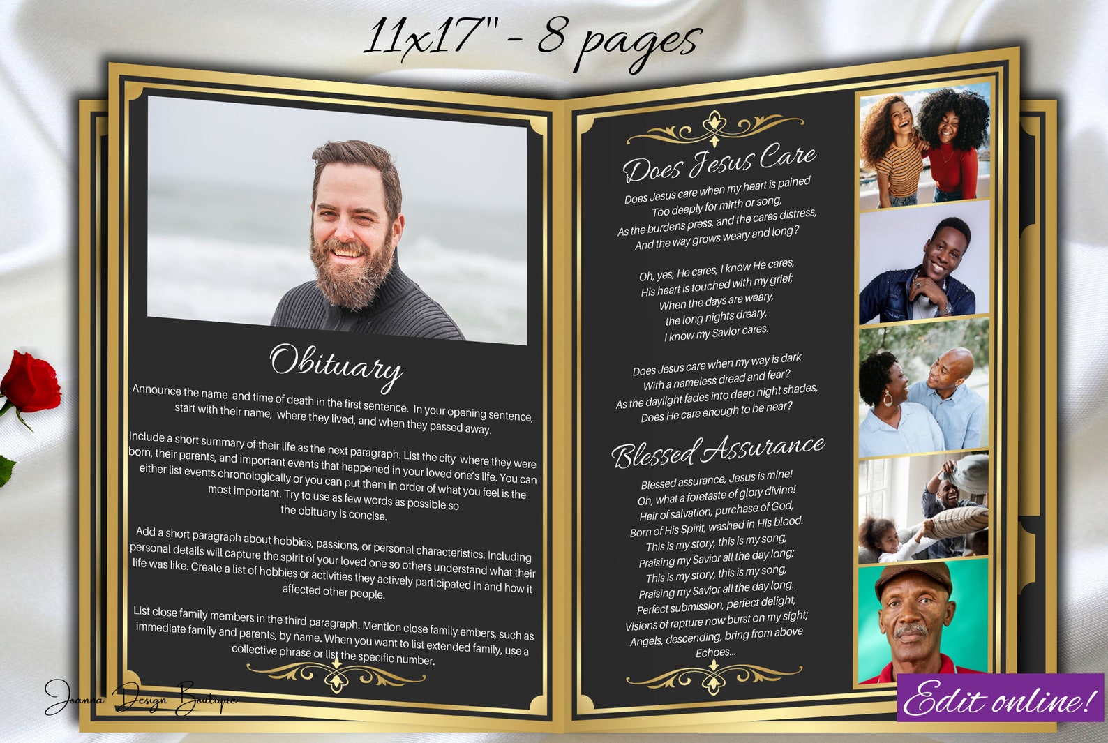 Gold Funeral Program Template 11x17 8 Pages Male Man - Etsy