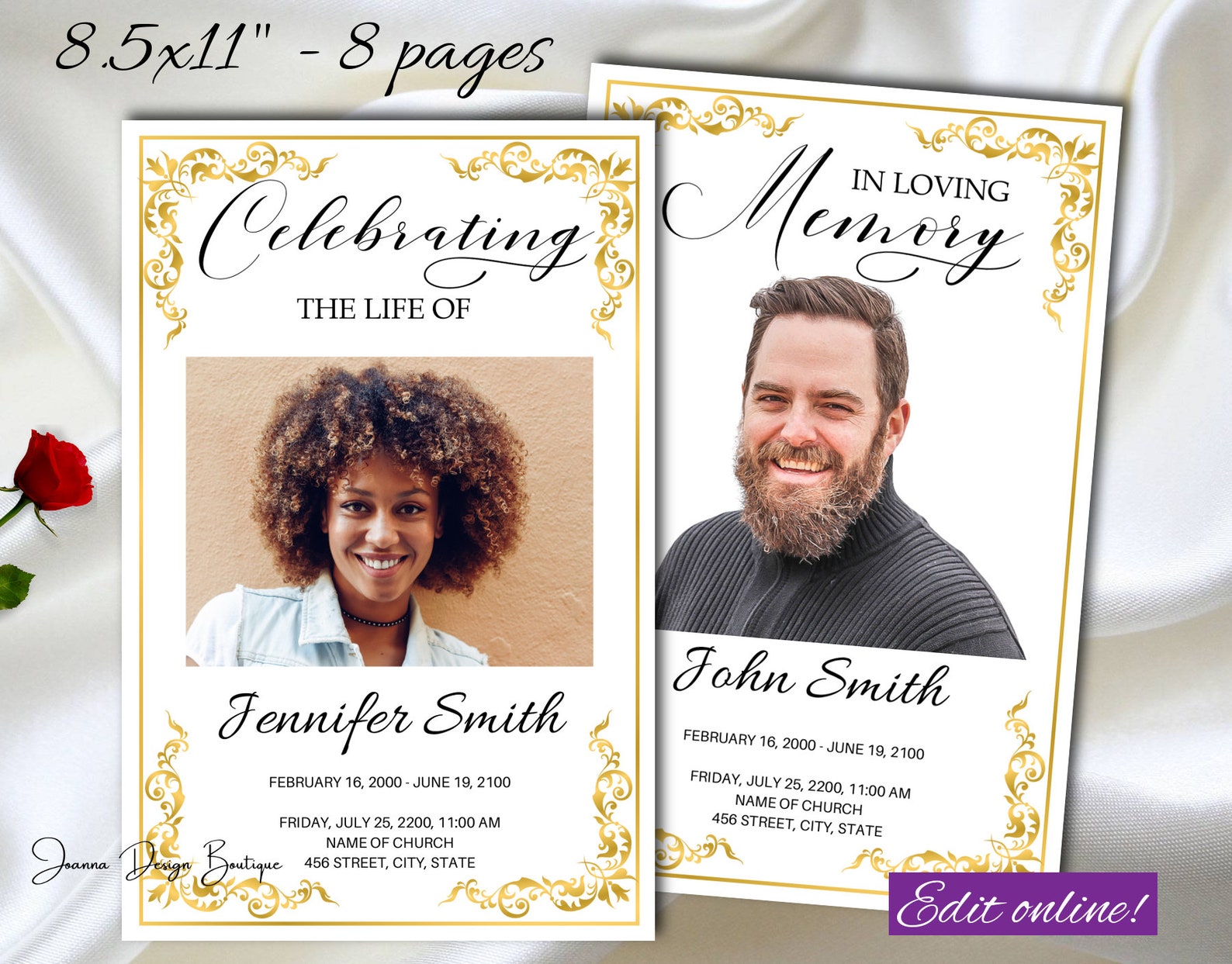 Gold Funeral Program Template Royal Funeral Program for Women - Etsy