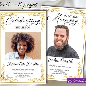 Gold Funeral Program Template Royal Funeral Program for Women Man Gold ...