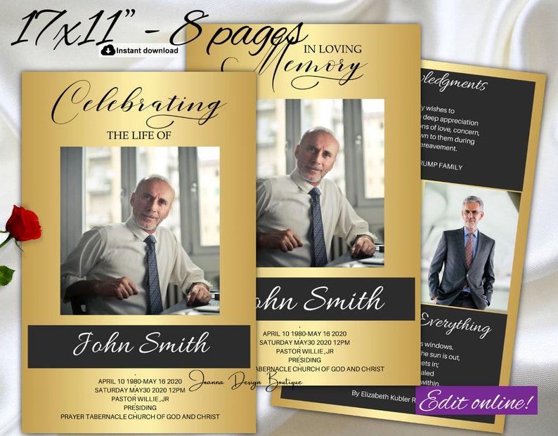 Black Gold Funeral Program Black Gold Obituary for Man Men - Etsy