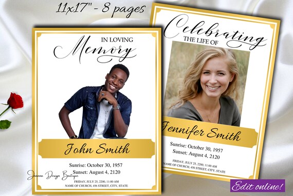 White Gold Funeral Program 11x17 8 Pages Gold Memorial Service | Etsy