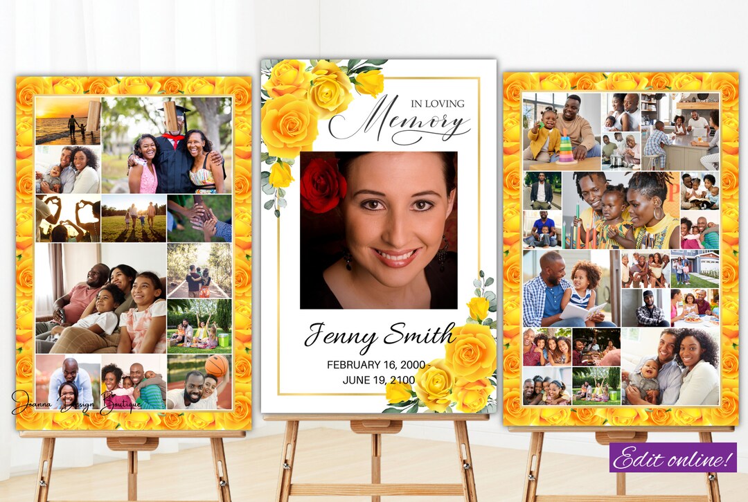 Yellow Roses Memorial Photo Collage Yellow Flowers Funeral Photo ...