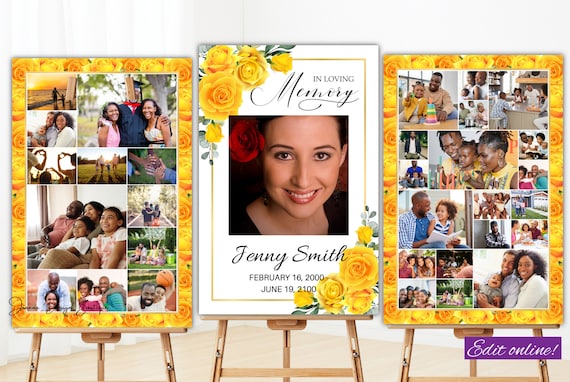 Yellow Roses Memorial Photo Collage Yellow Flowers Funeral - Etsy