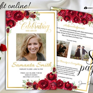 Red Roses Obituary Template Red Roses Funeral Program Funeral Program ...