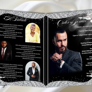 Black Silver Obituary Funeral Program 11x17 8 Pages Male Men's Dove ...