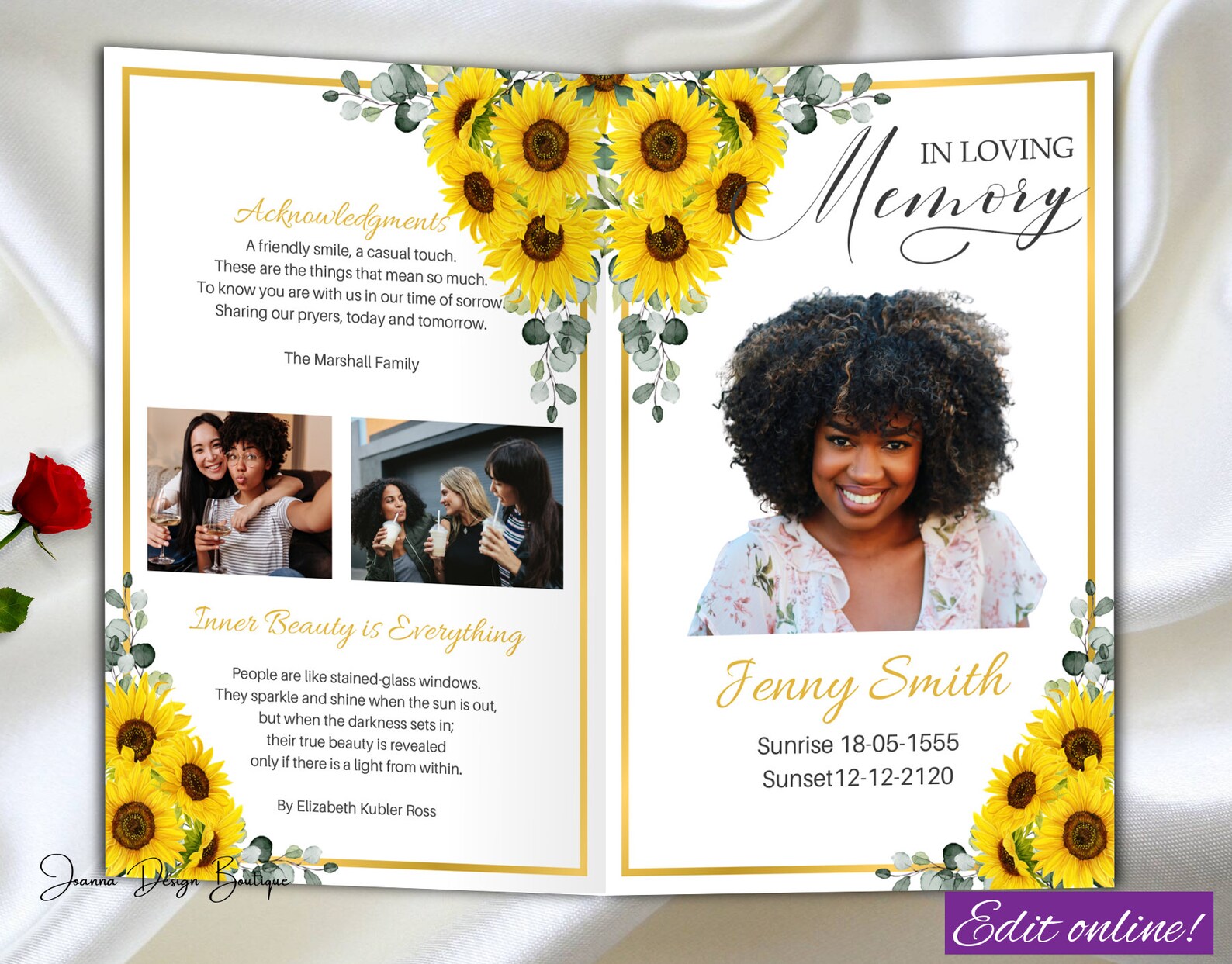 Funeral Program Template for Women Sunflowers Funeral Program Floral ...