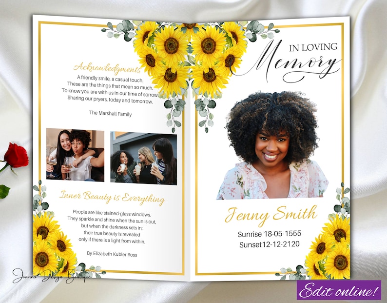 Funeral Program Template for Women Sunflowers Funeral Program - Etsy