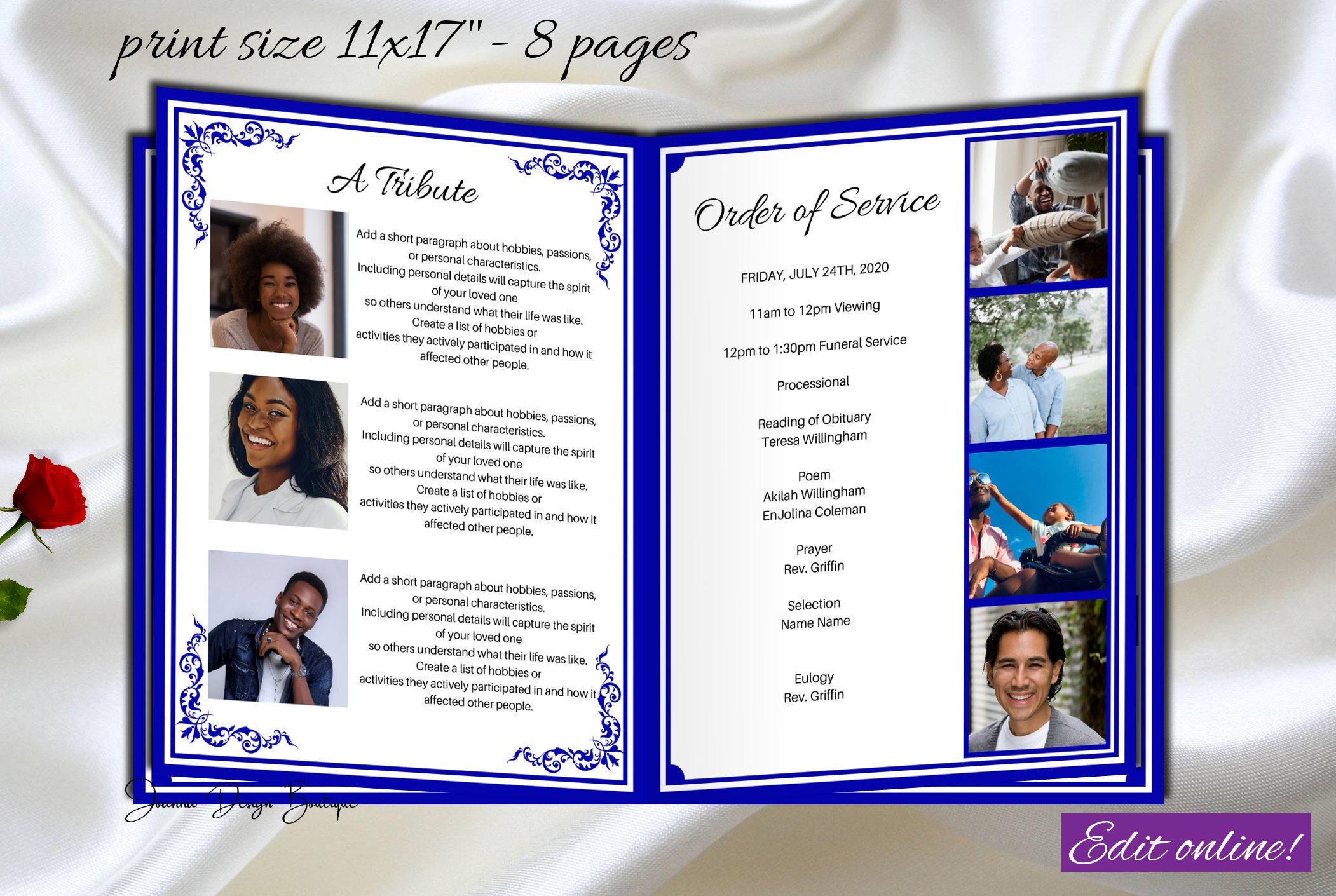 Royal Blue Funeral Program 11x17 Royal Luxury Funeral Program - Etsy