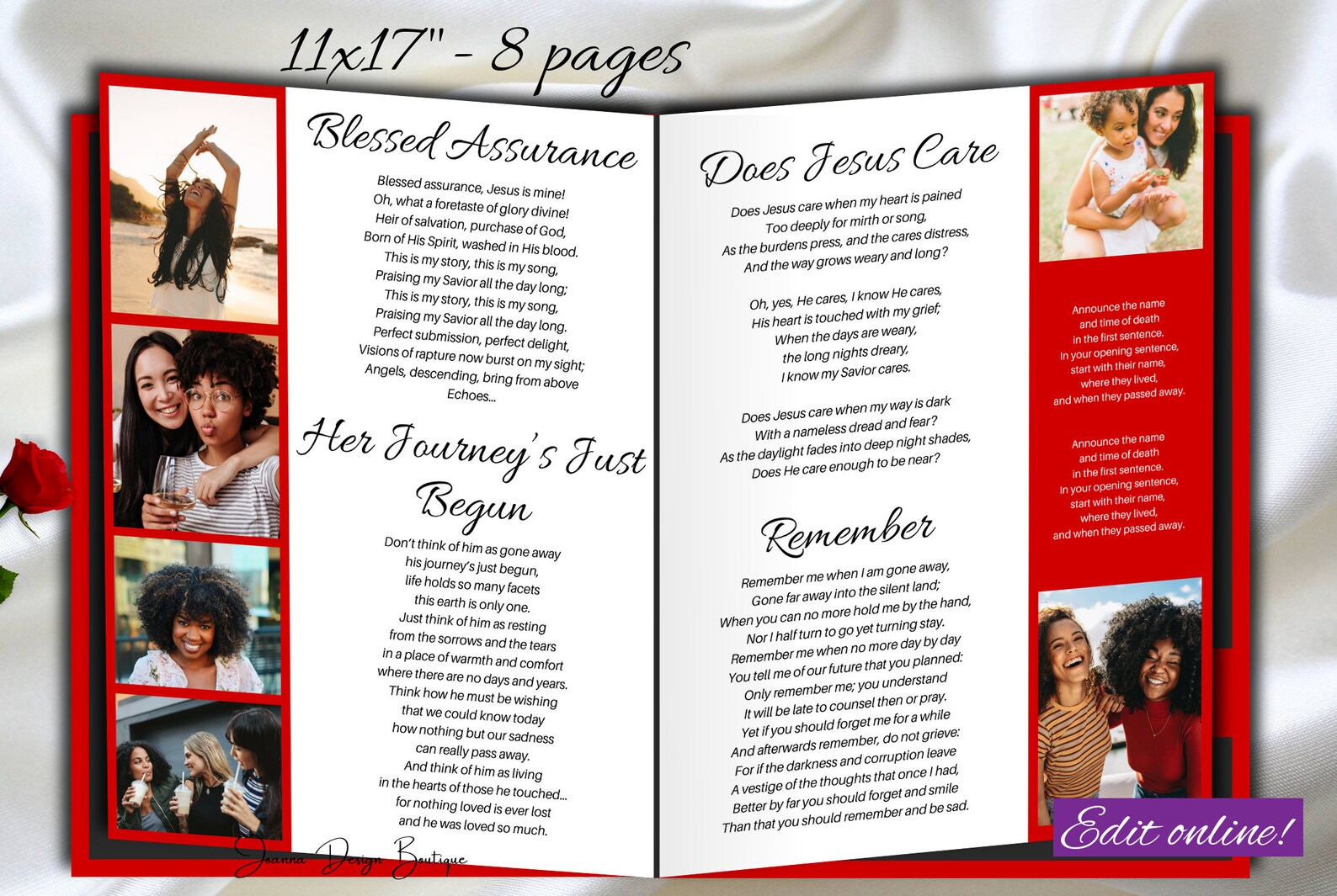 Red Gray Funeral Program Template 11x17 8 Pages Male - Etsy