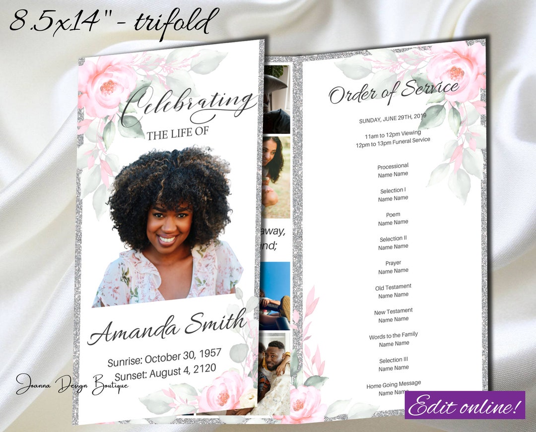 Roses Funeral Program Template for Women Funeral Program Trifold Floral ...