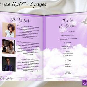 Purple Sky Silver Funeral Program Obituary 11x17 Clouds Dove Funeral ...