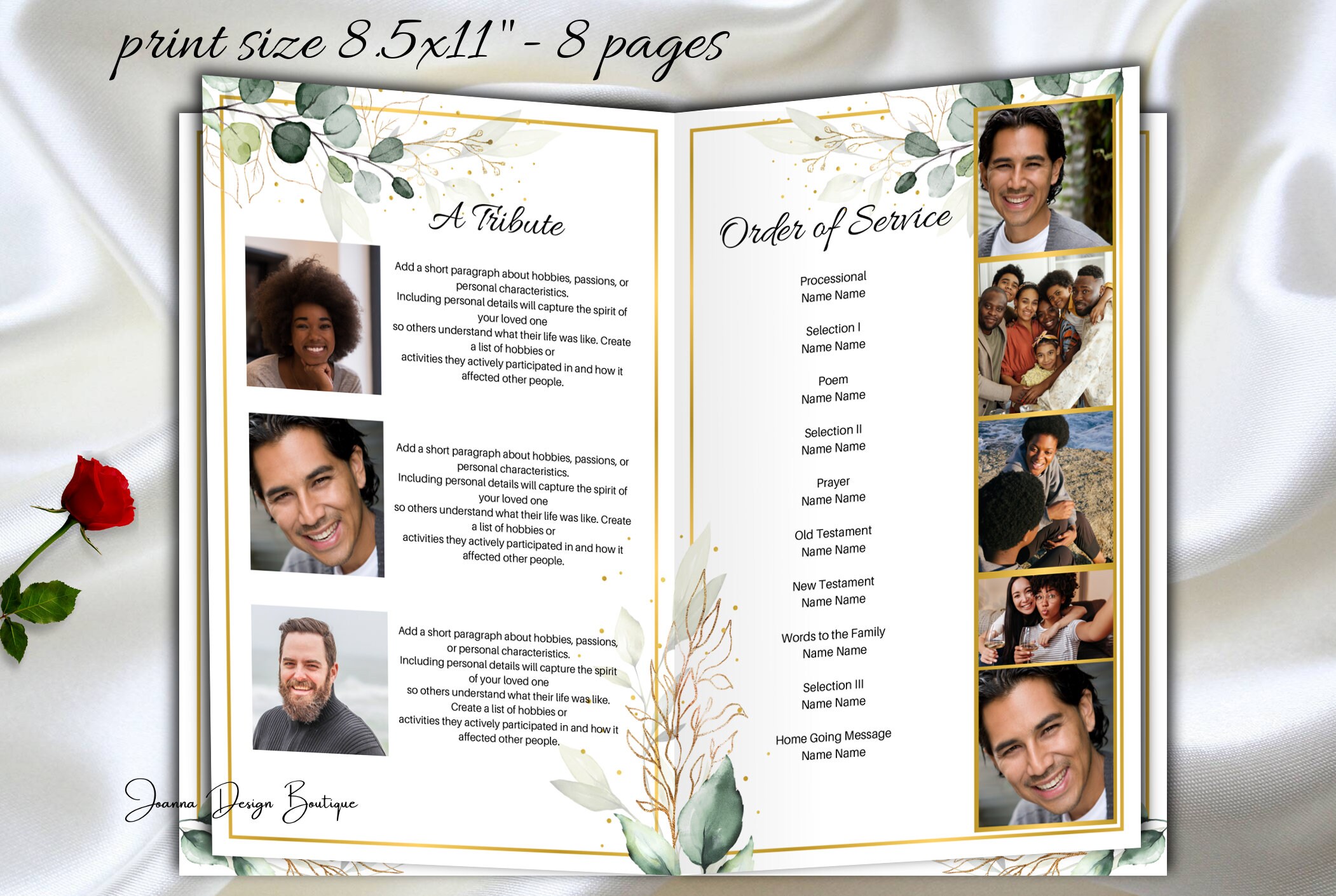 Greenery Funeral Program 8 Pages Green Obituary for Man Men Gold ...