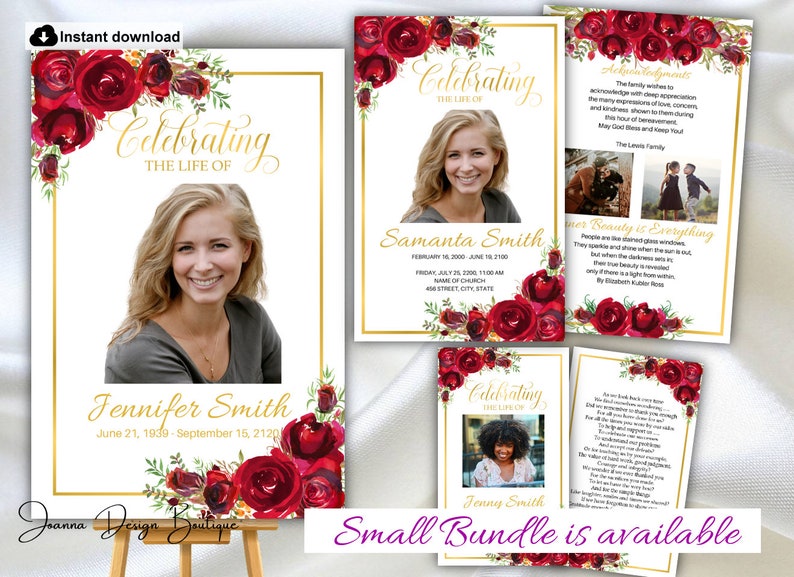 Red Roses Obituary Template Red Roses Funeral Program Funeral Program ...