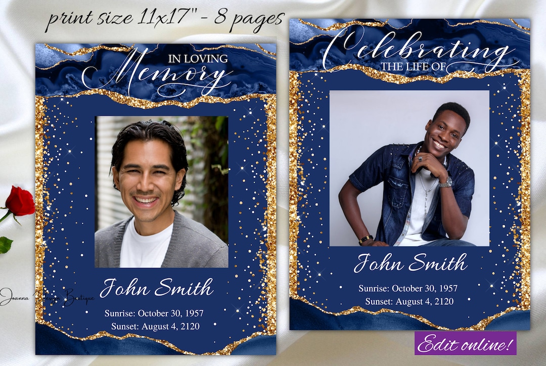 Navy Blue Funeral Program Template Obituary Program Modern Elegant ...