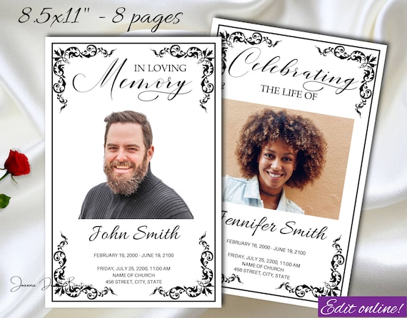 White Black Funeral Program Template Royal Funeral Program for | Etsy