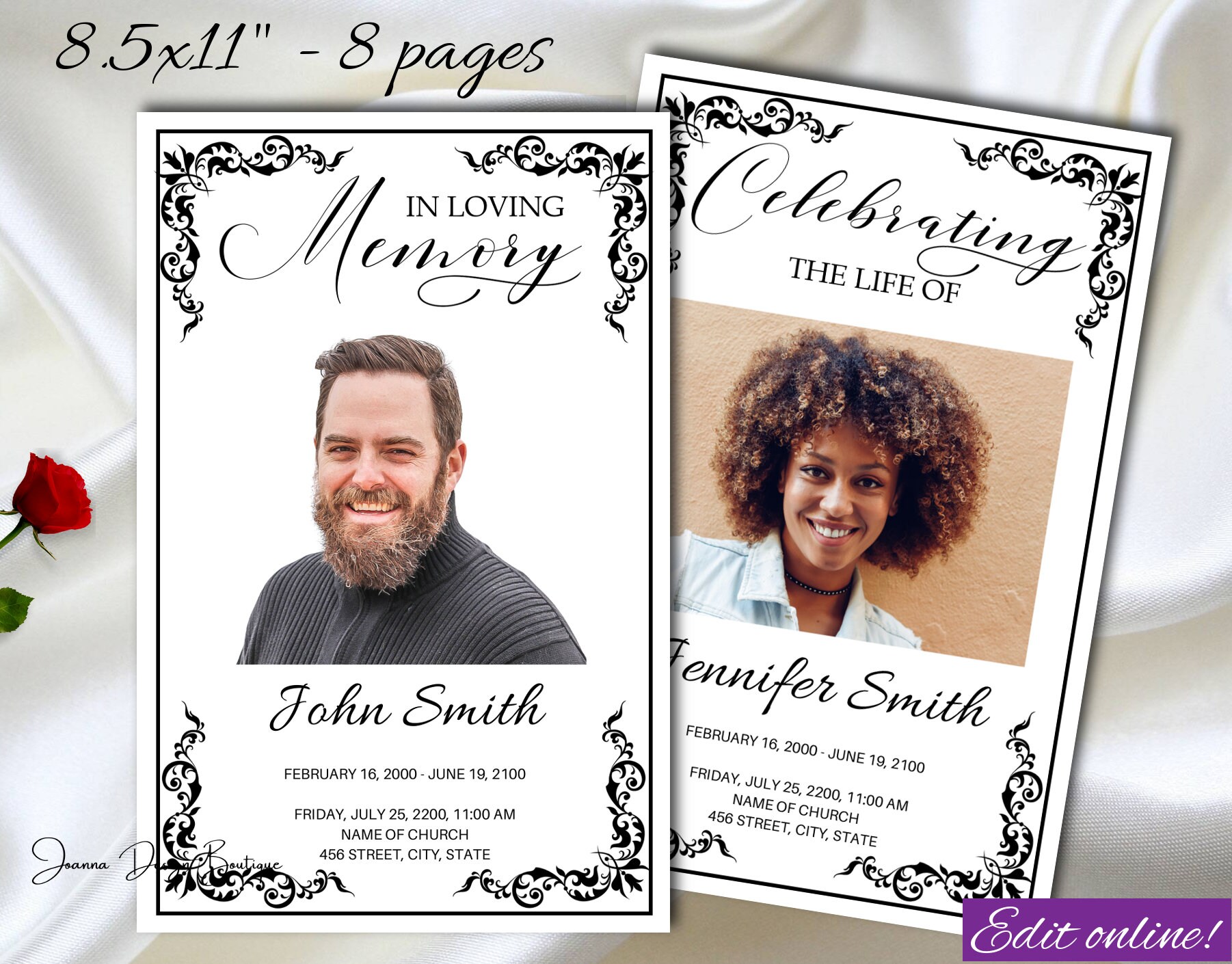 White Black Funeral Program Template Royal Funeral Program for | Etsy