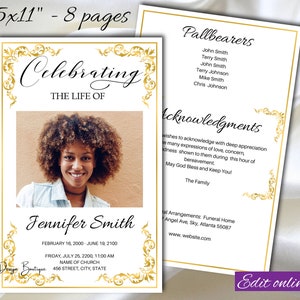 Gold Funeral Program Template Royal Funeral Program for Women Man Gold ...