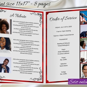 Red Black Funeral Program Template 11x17" for Men Red Rock Obituary ...
