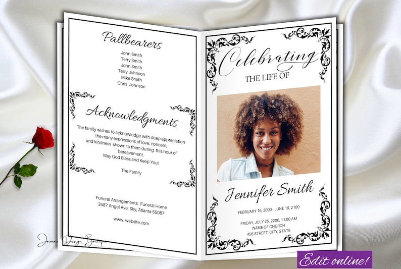 White Black Funeral Program Template Royal Funeral Program for Women ...