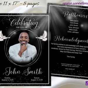Black Silver Obituary Funeral Program 11x17 8 Pages Male Dove Obituary ...