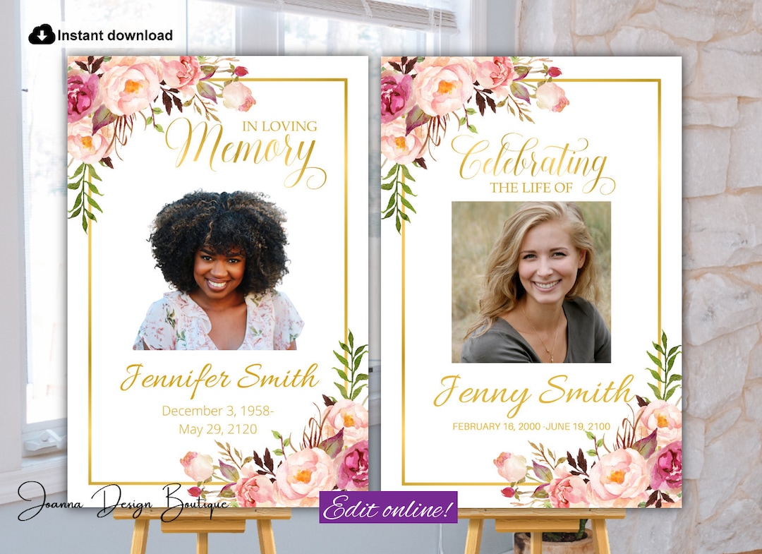 Blush Flowers Memorial Sign Funeral Sign Celebration of Life Sign Blush ...