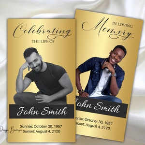 Funeral Program Template Black Gold Obituary Program Trifold Memorial ...