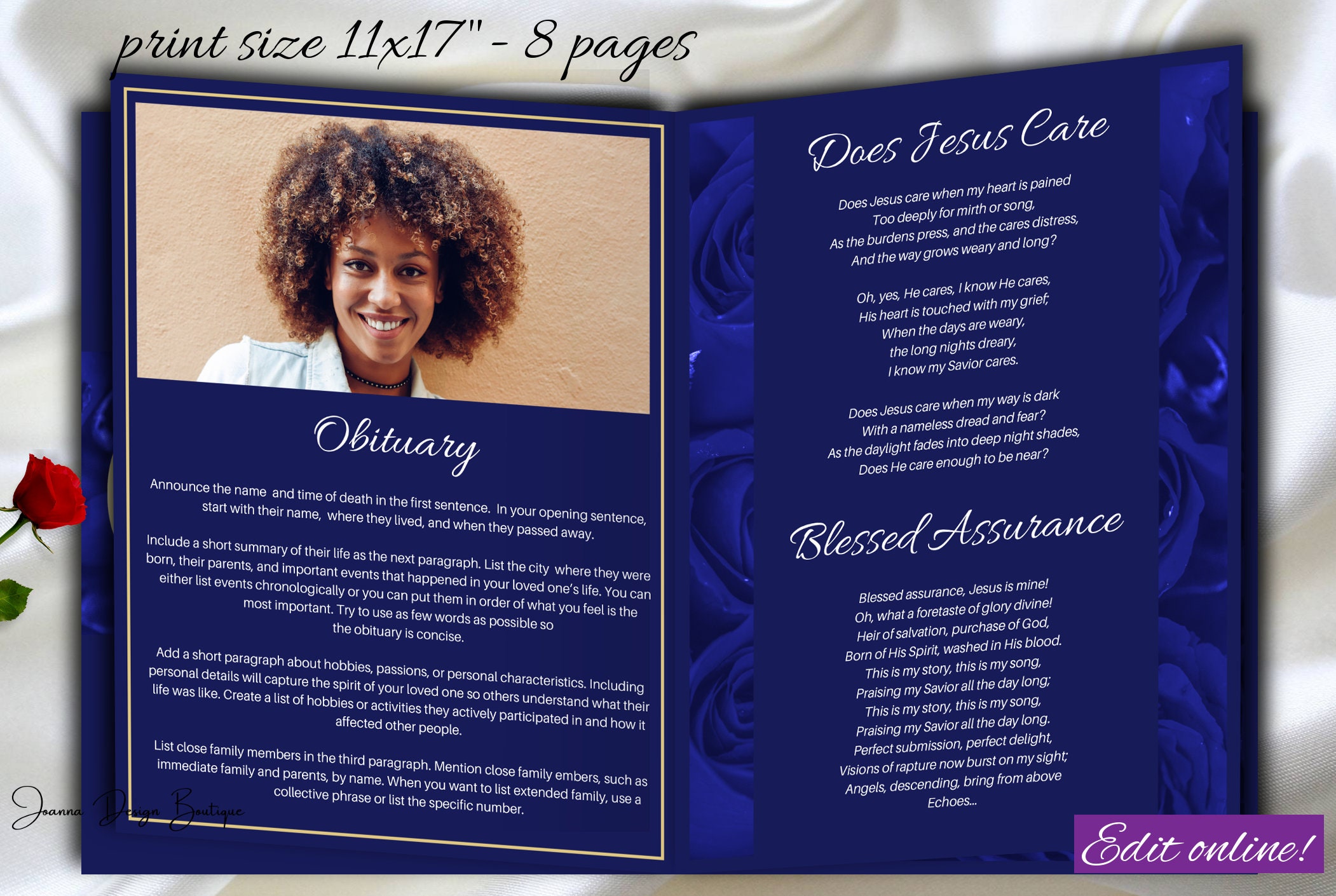 Blue Roses Funeral Obituary Program 11x17 Blue Flowers Luxury | Etsy