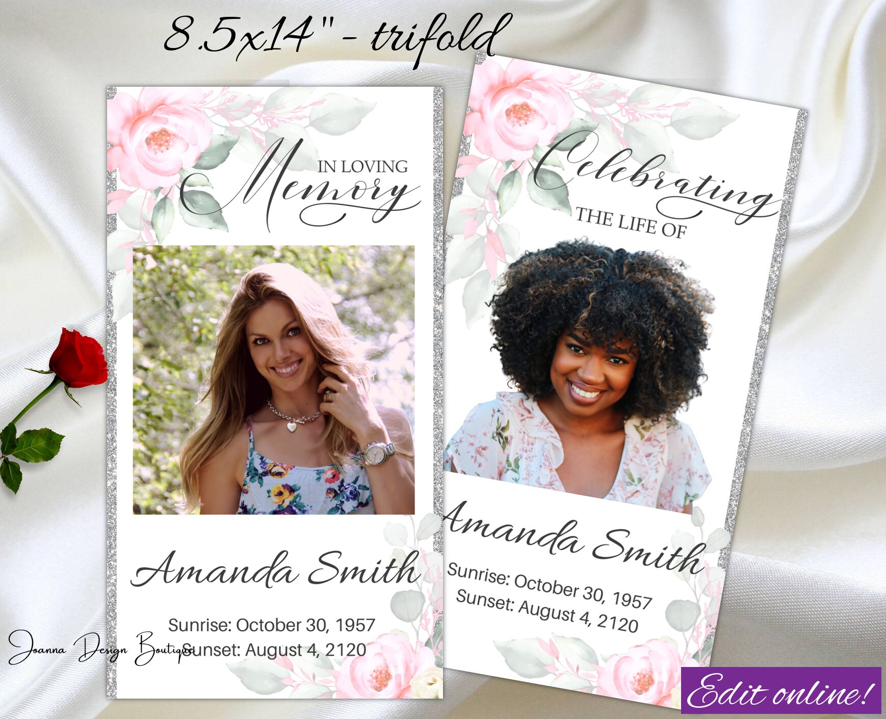Roses Funeral Program Template for Women Funeral Program Trifold Floral ...