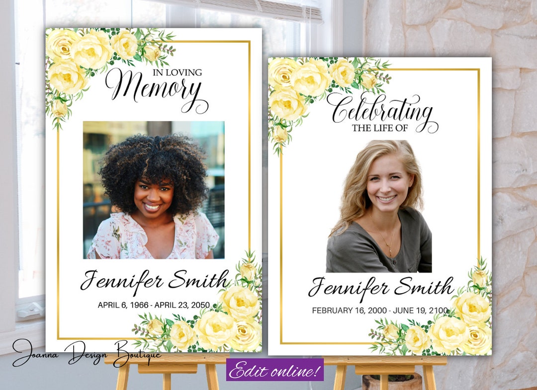 Yellow Roses Funeral Memorial Sign Yellow Flowers Funeral Welcome Sign ...
