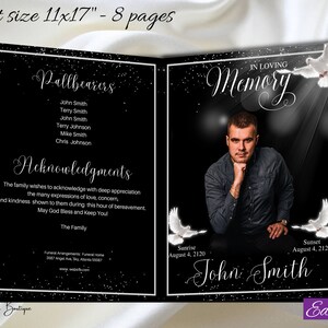 Black Silver Obituary Funeral Program 11x17 8 Pages Male Men's Dove ...