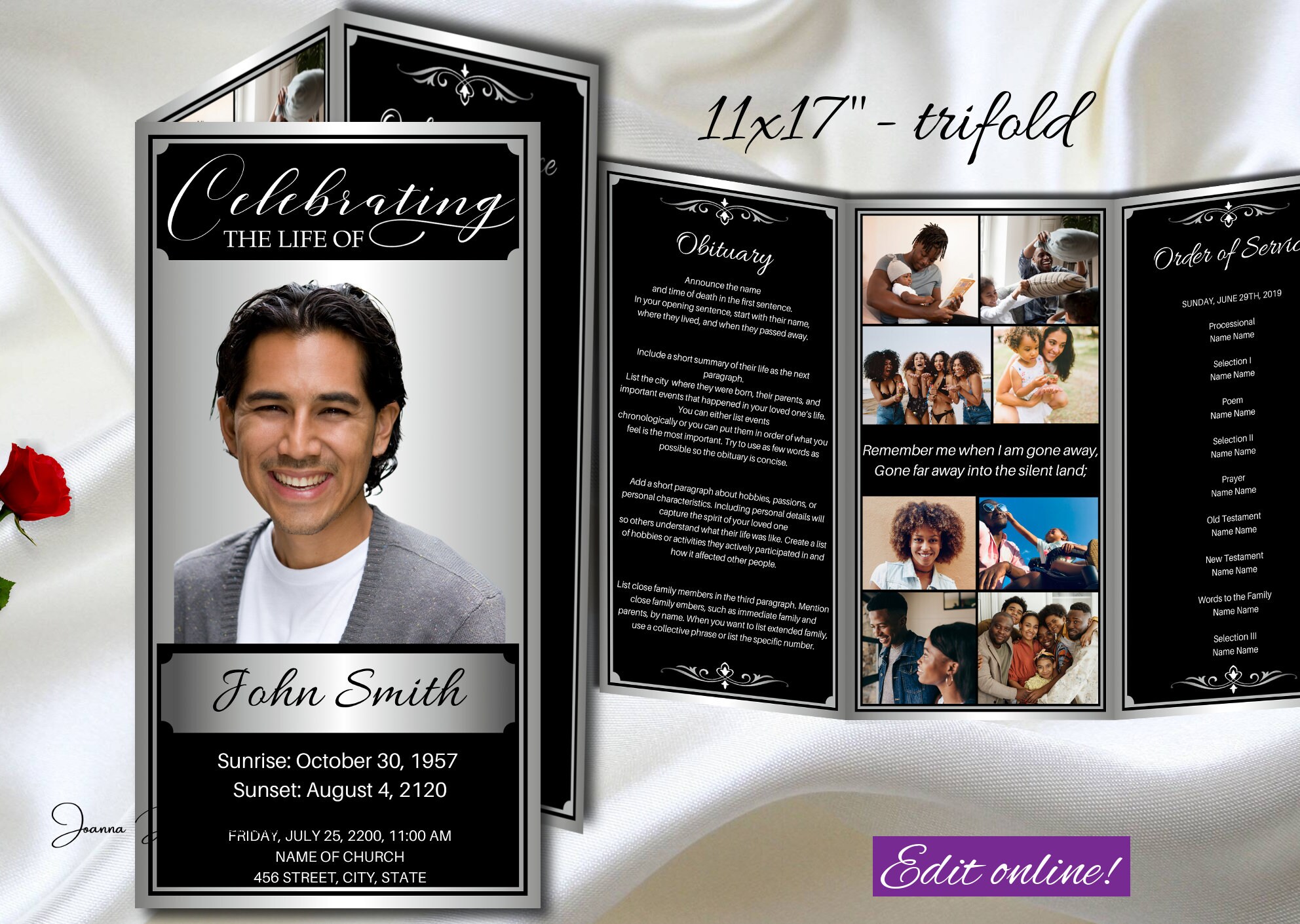 Gold Funeral Program Template 11x17 8 Pages Male Man Gold Memorial 