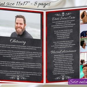 Red Black Funeral Program Template 11x17" for Men Red Rock Obituary ...