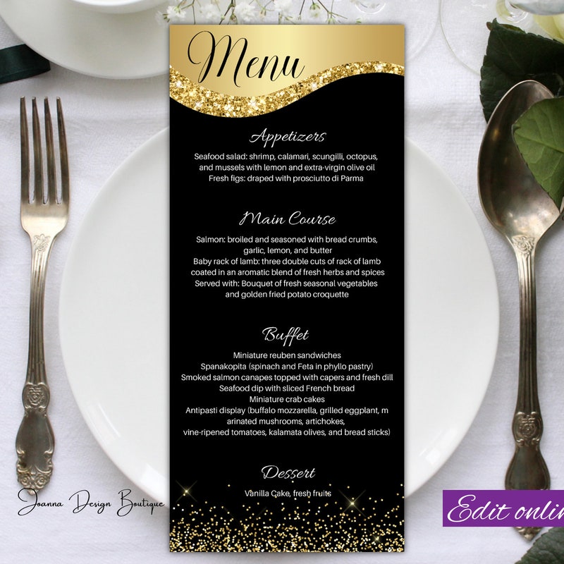Gold Menu - Etsy