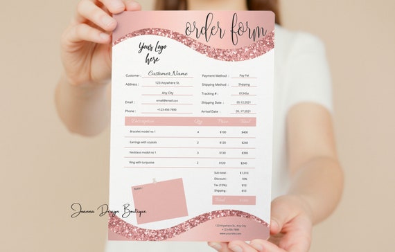 Rose Gold Order Form Template Modern Glitter Order Form | Etsy Canada
