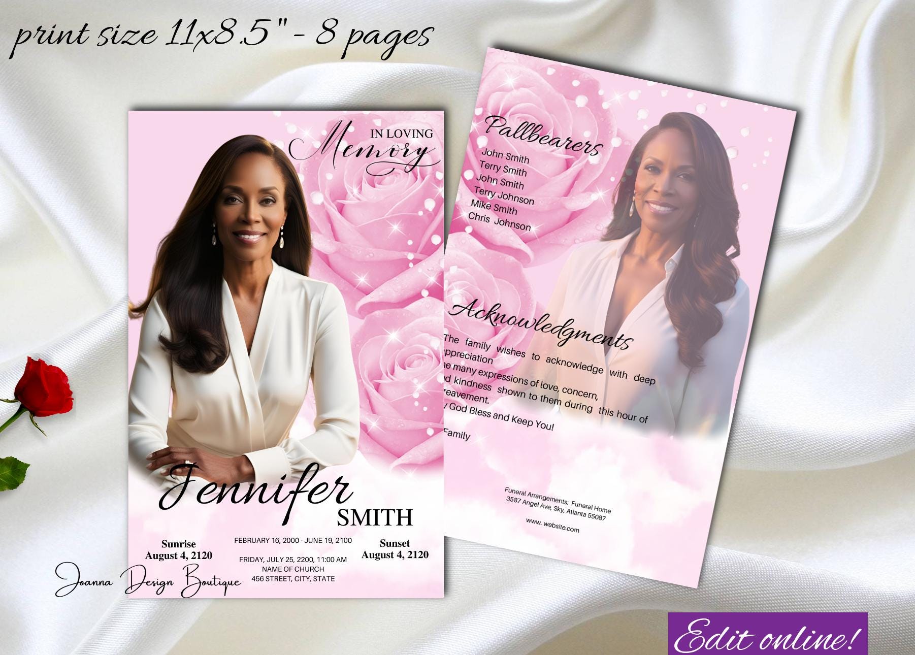 Pink Roses Funeral Program Pink Sky Obituary Funeral Program Heaven ...