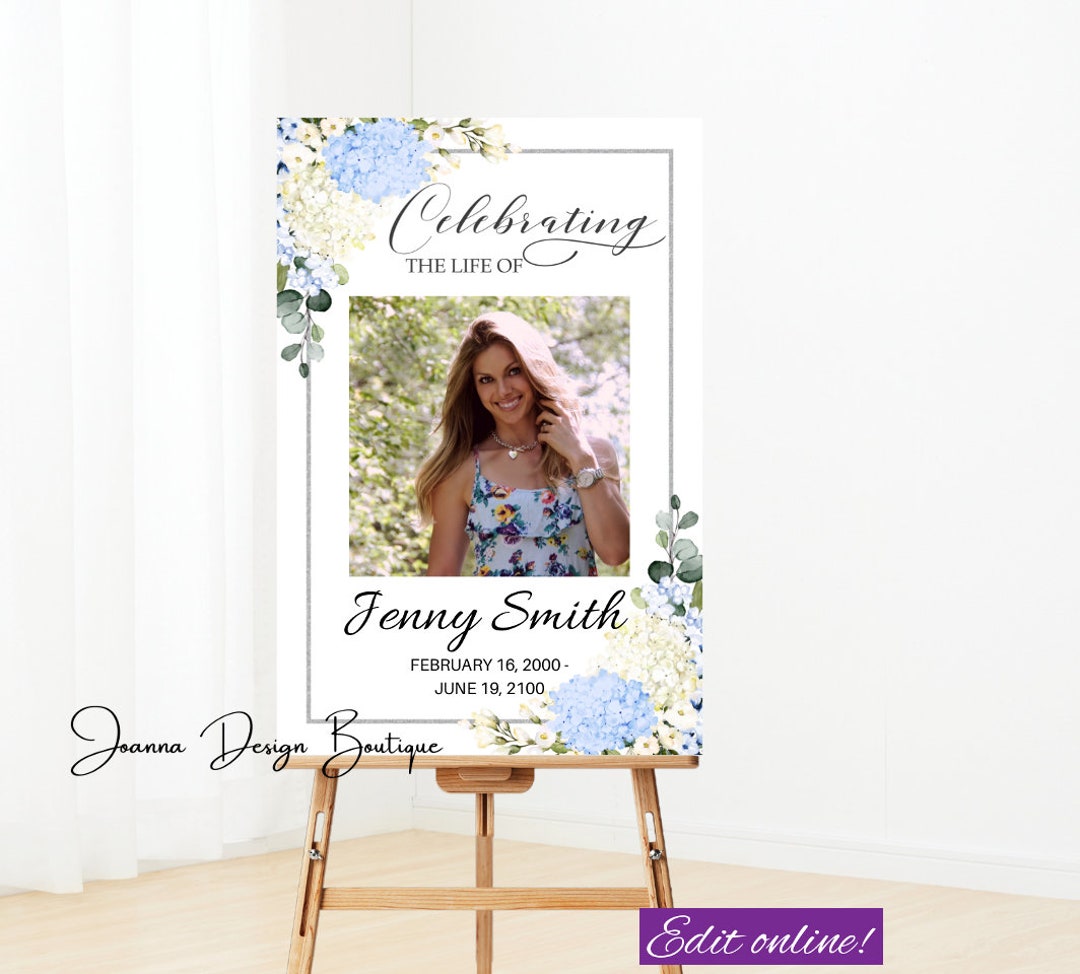 Hydrangeas Memorial Sign Funeral Sign Floral White Hydrangea Obituary ...