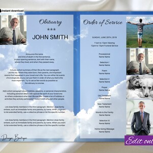Angel Wings Funeral Program Template Blue Sky Funeral Program for Man ...