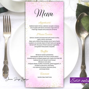 Pink Gold Menu Card Template Pink Gold Glitter Menu Card Gold Shower ...