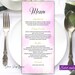 Pink Gold Menu Card Template Pink Gold Glitter Menu Card Gold Shower ...