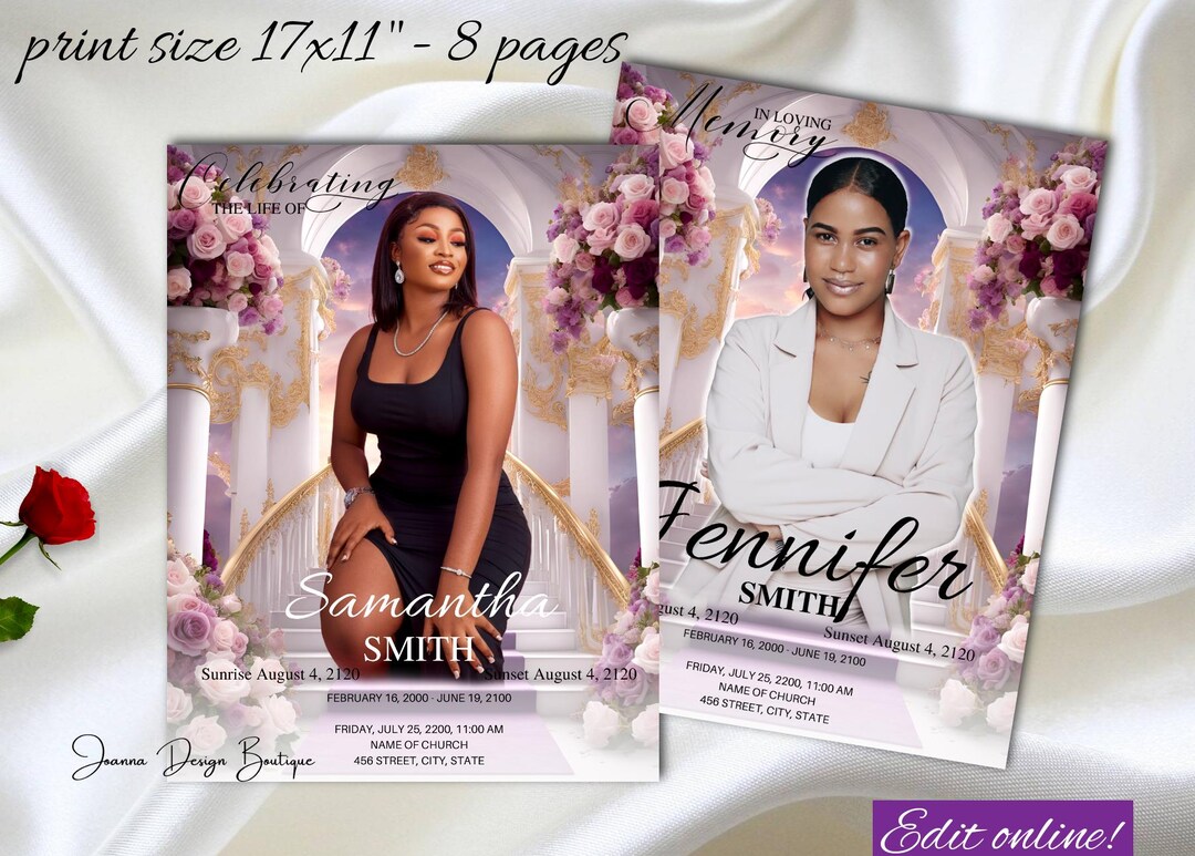 Purple White Roses Funeral Obituary Program Pink Roses Stairway to ...