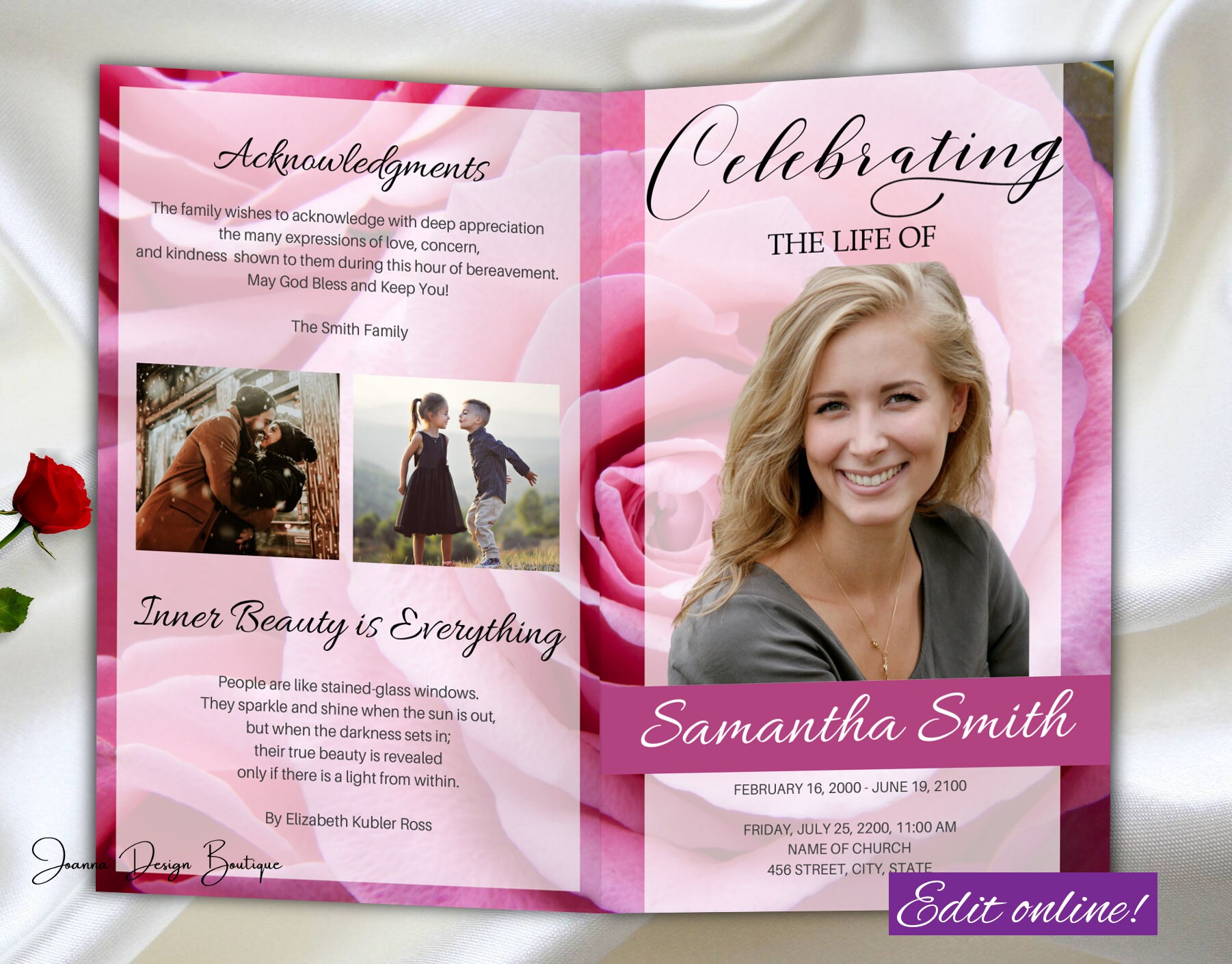 Roses Funeral Program Template Funeral Program for Women - Etsy Canada