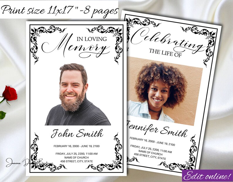 White Black Funeral Program Template Royal Funeral Program for - Etsy