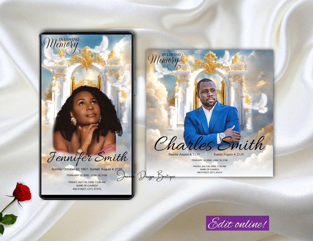 Heavenly Sky Gold Funeral Invitation Flyer Memorial Flyer Gate to ...