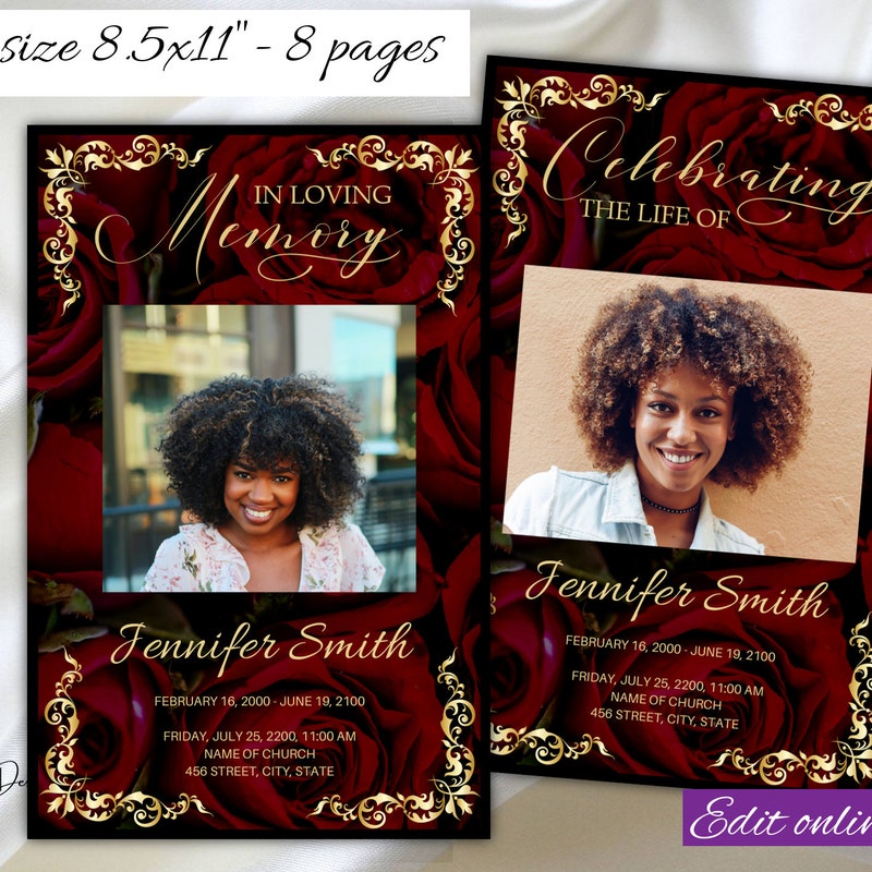 Red Obituary Template - Etsy