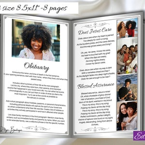 White Silver Funeral Program Obituary Template 8 Pages Male Man Grey ...